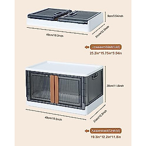 XTACO 3 Pack Stackable Storage Bins with Lids, 8.4 Gal Collapsible Storage Bins, Wardrobe Closet Organizer, Foldable Plastic Storage Container with Door, Crate for Book Storage