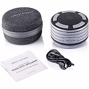 Johns Avenue Bluetooth Shower Speaker with Zippered Travel Case Newest Version 5.0 - Certified Waterproof - Wirelessly Pairs Easily to All Your Bluetooth Devices - with GRAY TRAVEL CASE