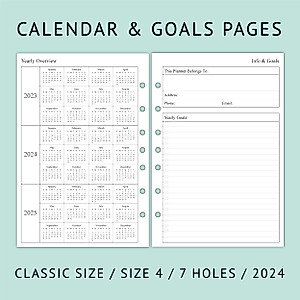 2024 Weekly & Monthly Planner Refill, 5-1/2" x 8-1/4", Runs from January 2024 to December 2024, Ruled Daily Boxes, Classic/Desk Size 4, 7-Hole Punched