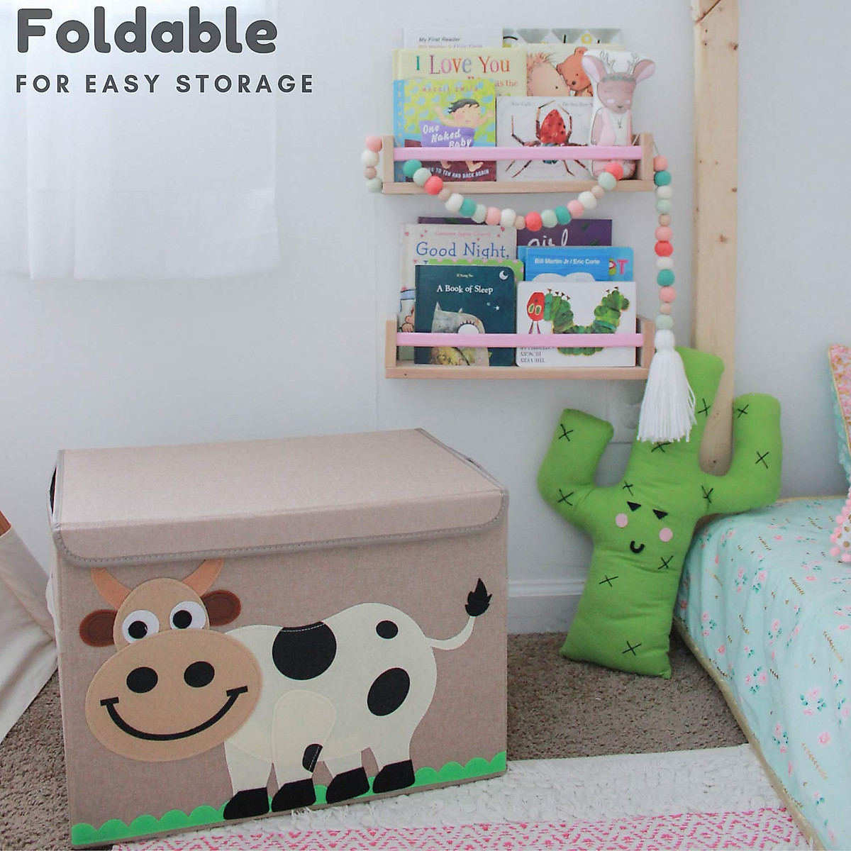 Hurricane Tots Large Toy Chest. Canvas Soft Fabric Children Toy Storage Bin Basket with Flip-top Lid. Collapsible Gray Toy Box for Kids, Boys, Girls, Toddler and Baby Nursery Room