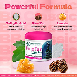 Bronner Bros BB Pine Tar Super Gro Conditioning Temple & Scalp Treatment for Dandruff - Soothes Dry, Itchy Scalp, Moisturizer & Deep Conditioner - With Pine Tar, Salicylic Acid & Lanolin - 6 oz