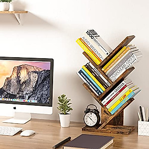 Hoctieon 2-Set Tree Bookshelf, Shelf Bookcase, Modern Book Storage, Free Standing Tree Bookcase, Utility Organizer Shelves for Home Office, Living Room, Bedroom, Rustic Brown(2 Pack)