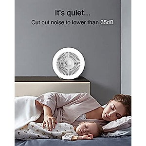 Small Desk Fan Battery Operated 8", 3 Speed Upgraded Max 20H Powerful Airflow, Circular LED Light, Rechargeable USB Fan, Table Fan for Camping, Bedside, Desk, Quiet Small Fan, 90° Tilt Stand