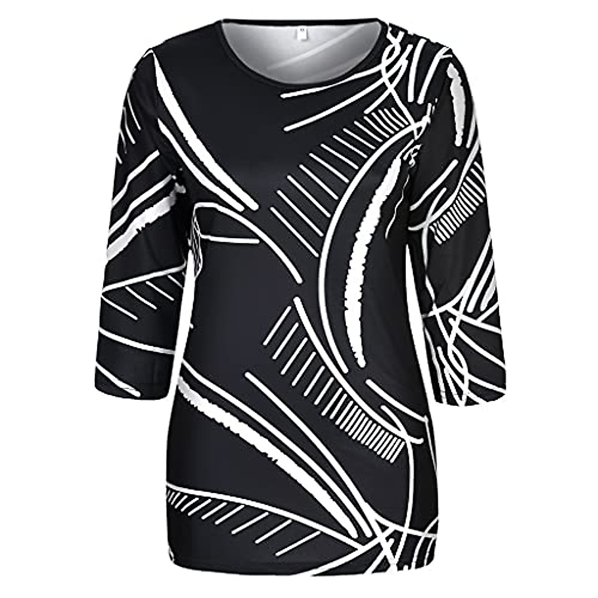 wodceeke Women's Half Sleeve Retro Geometry Print T-Shirt Round Neck Basic Tee Summer Casual Loose Blouse Tops (Black, XL)