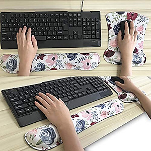 Dooke Keyboard Wrist Rest Pad and Mouse Wrist Rest Support, Comfort Wrist Rest Pad with Non-Slip Rubber Base & Memory Foam Support for Working Gaming Fatigue Pain Relief Art Flowers