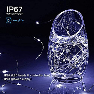 JosMega 2 Pack Solar Powered Fairy String Lights Outdoor Waterproof 8 Modes Twinkle Christmas Decorations Lights, Each 33ft-100LED, 40ft-120LED, 66ft-200LED, 80ft-240LED, (White, 33)