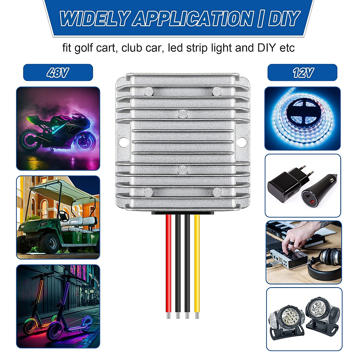 Dreyoo 2 Pack 36V 48V to 12V Converter Golf Cart Voltage Reducer, 10A 120w DC to DC Buck Converter 12 Volt Voltage Regulator for Golf Cart Club Car Audio LED Strip Light Universal Power Stabilizer