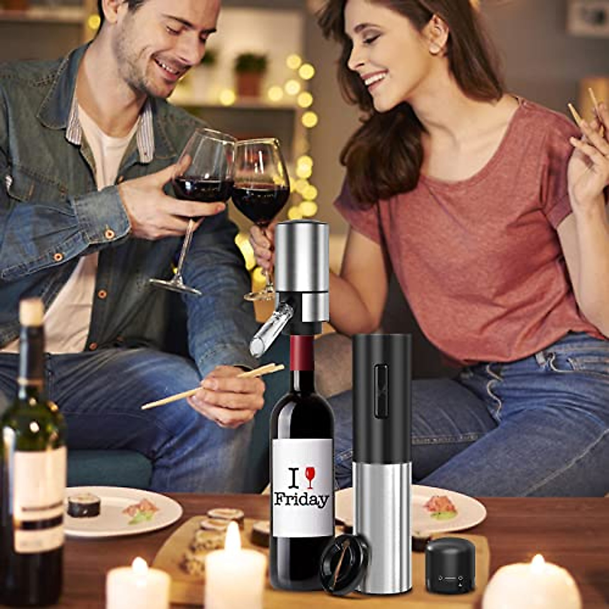 Wine Gift-Rocyis Wine Opener Set-Electric Wine Aerator Pourer-Wine Dispenser Battery Operated, Rechargeable Wine Bottle Opener with Foil Cutter, Vacuum Stoppers-Gift for Wine Lovers, Women