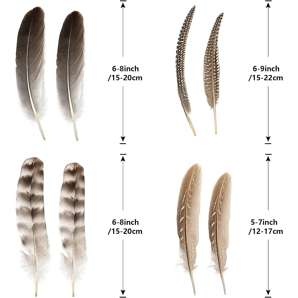 THARAHT 24pcs 4Style Natural Spotted Feathers Guinea Fowl Wing Feathers 6-8 inch Bulk for Craft Clothing Jewelry DIY Decoration Guinea Fowl Wing Feathers