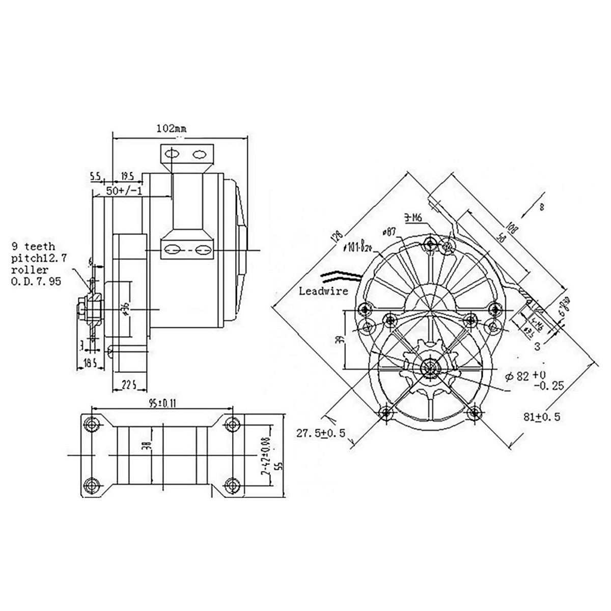 L-faster 250W ELECTRIC BRUSH MOTOR for BICYCLE ELECTRIC ACCELERATOR with KEY SWITCH and BATTERY VOLTAGE SIMPLE MOTOR KIT for DIY E-BIKE (36V 250W)