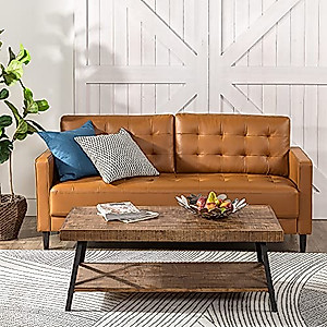 ZINUS Benton Faux Leather Sofa Couch, Easy, Tool-Free Assembly, Cognac