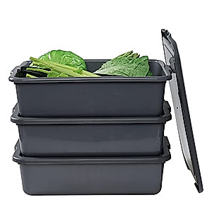 Vcansay 13 L Restaurant Commercial Bus Tubs with Lid, Plastic Storage Utility Bus Tote, 3-Pack