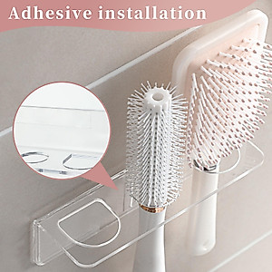 Acrylic Hair Brush Holder for Bathroom Adhesive Hair Tool Oragnizer Wall Mounted Hair Brush Holder Organizer with 3 Holes for Hair Dryer Curling Wands Hair Straighteners(Transparent)