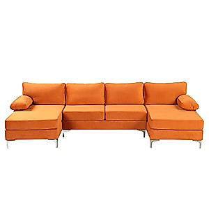 Casa AndreaMilano Modern Large Velvet Fabric U-Shape Sectional Sofa, Double Extra Wide Chaise Lounge Couch
