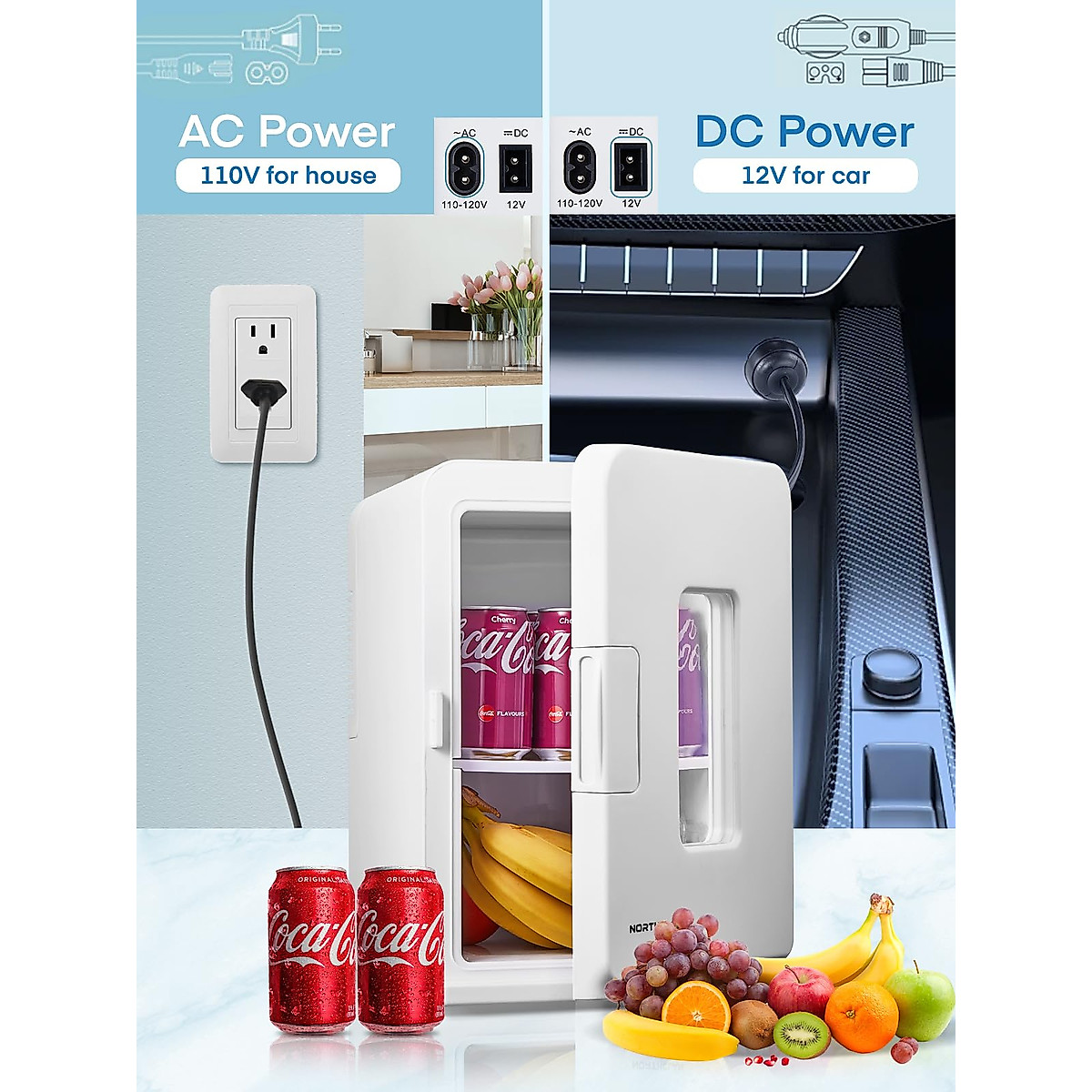 NORTHCLAN Mini Fridge for Bedroom, 15 Litre/21 Cans Portable Mini Refrigerator with AC/DC Power for Office, Dorm and Car, White