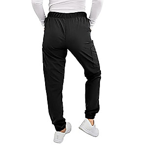 Green Town Women's Medical Nursing Jogger Slim Fit Scrub Pant GT Performance-Black-Small Petite