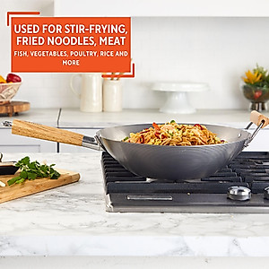 IMUSA USA WPAN-10018 Non-coated Wok with Wooden Handles 14-Inch, Silver