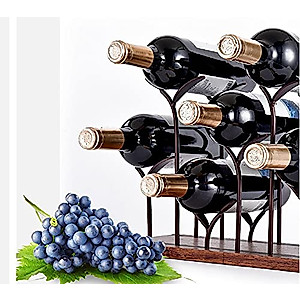 Fadak Countertop Bottle Rack, Tabletop Wood Bottle Holder, Hold 6 Bottles, Perfect for Home Decor & Kitchen Storage Rack, Bar, Cellar, Cabinet, Pantry, etc, Wood & Metal (Bronze)