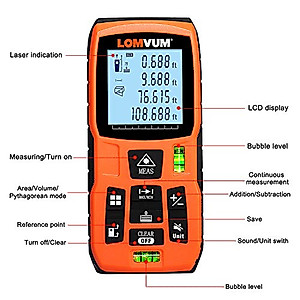 Laser Measure 165Ft - LOMVUM Laser Tape Measure Laser Measurement Tool with M/in/Ft Unit Switching, Backlit LCD, Pythagorean Mode, Measure Distance, Area and Volume - Carry Pouch and Battery Included