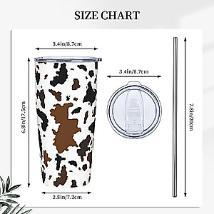 Kaireno Cow Print Tumbler Abstract Cows Stainless Steel Insulated Tumblers with Lid Straw Reusable Animal Skin Coffee Travel Mug Tea Drinking Water Wine Smoothie Cups Gifts for Women 20 Oz