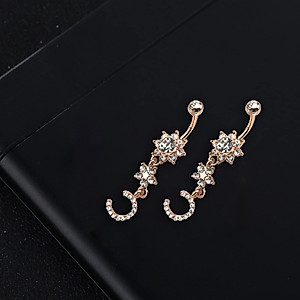 QIUPINGLI 14G Belly Button Ring for Women and Girls with Cute Jewelry, Belly Button Piercing Jewelry, Personalized Surname Letter(A,S,J,E,C) Style CZ Belly Button Ring Pendant(Style1 pcs)