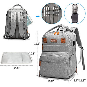 Rabjen Diaper Bag Backpack, Transformable Baby Bag, Spacious Enough for Twins' Stuff, Multifunction Back Pack, Gray