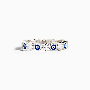 Koufeil Always Protected Heart&Evil Eye Ring Band, 925 Sterling Silver Evil Eye Rings for Women, Minimalist Blue Evil Eyes Ring Lucky Jewelry Gifts (8)