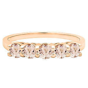 Dazzlingrock Collection Round Morganite Ladies 5 Stone Wedding Band Anniversary Ring in 14K Rose Gold, Size 5.5