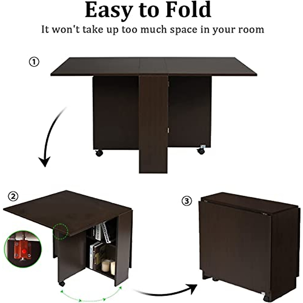 DINAZA Folding Dining Table Drop Leaf Table for Small Spaces with 2 Tier Storage Racks Multifunction Space Saving Table Extension Dinner Table for Kitchen Bedroom