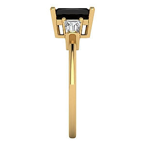 1.94ct Emerald Baguette cut 3 stone Solitaire Black Onyx Designer Wedding Bridal art deco Anniversary Ring 14k Yellow Gold 8