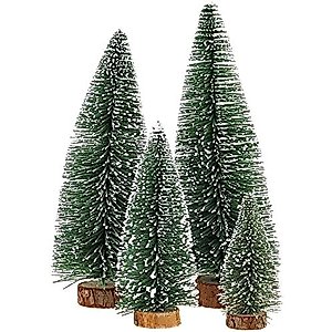 ANLL Desktop Miniature Pine Tree,Small Tabletop Christmas Tree, Mini Sisal Trees with Wood Base Bottle Brush Trees Toppers Snow Ornaments for Crafts, Displaying Christmas Party Home Decoration
