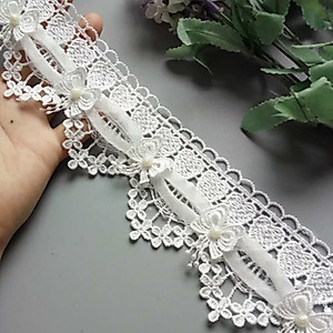 1 Yard White Lace Trim Fabric Bow-Knot Pearl Embroidered Lace Ribbon Handmade DIY Sewing Supplies Craft Clothes Decoration
