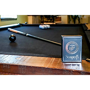 Marine Corps Playing Cards and Dice Set – Black Leather Keepsake Box, Playing Cards with USMC Rank Insignia, EGA Dice