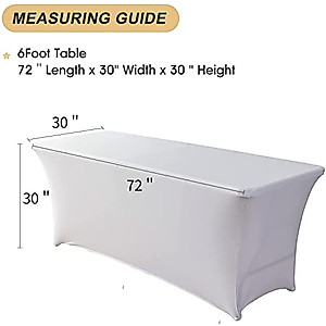 Mingyit 2 Pack Spandex Table Cover Fitted Rectangular Tablecloth Stretchable Fabric Tablecloth for Party, Banquet, Wedding and Events (6FT, White)