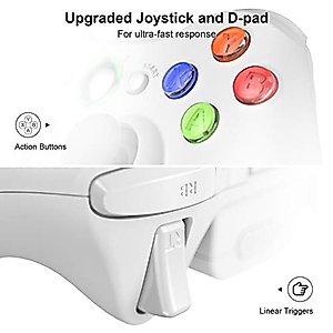 VOYEE Wireless Controller Compatible with Microsoft Xbox 360 & Slim/PC Windows 10/8/7, with Upgraded Joystick/Double Shock (White)