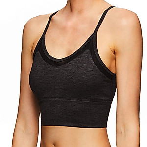 Gaiam Women's Strappy Wireless Bralette - Medium Impact Longline Racerback Workout & Yoga Sports Bra - Athena Gaiam Asphalt Heather Grey, Large