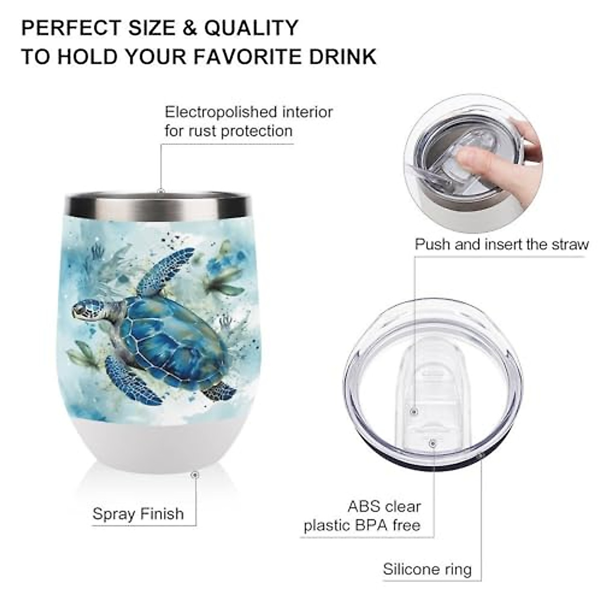 WYUSPGK 304 Stainless Steel Insulated Cup, Sea Turtle-Blue Print Smooth Rim, Durable & Reusable - Perfect for Office, Home, And Travel