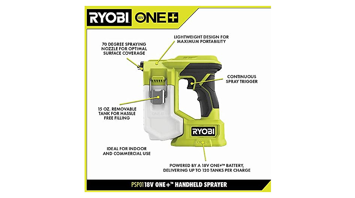 Ryobi 18V Cordless Handheld Sprayer Kit | Clean & Disinfect