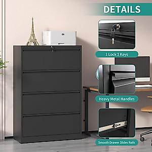 BIZOEIRON Lateral File Cabinet,Steel Storage File Cabinet for Letter/Legal/F4/A4 Size…