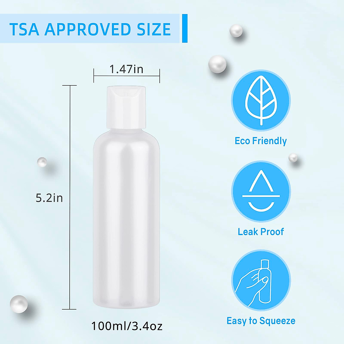 TSA Approved Travel Bottles Set for Toiletries Squeeze Bottles Travel Size Container Kit Portable Leak Proof Refillable Cosmetic Airplane Essential Shampoo Hair Conditioner Body Lotion Bath Shower Gel