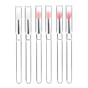 Silicone Lip Brush with Lid-6Pcs Lipstick Lip Mask Brushes,Chrome Nail Powder Applicator Brushes, Silicone Nail Art Brushes With Cover,Reusable Nail Glitter Powder Pen Brush,Lip Eyeshadow Makeup Stick