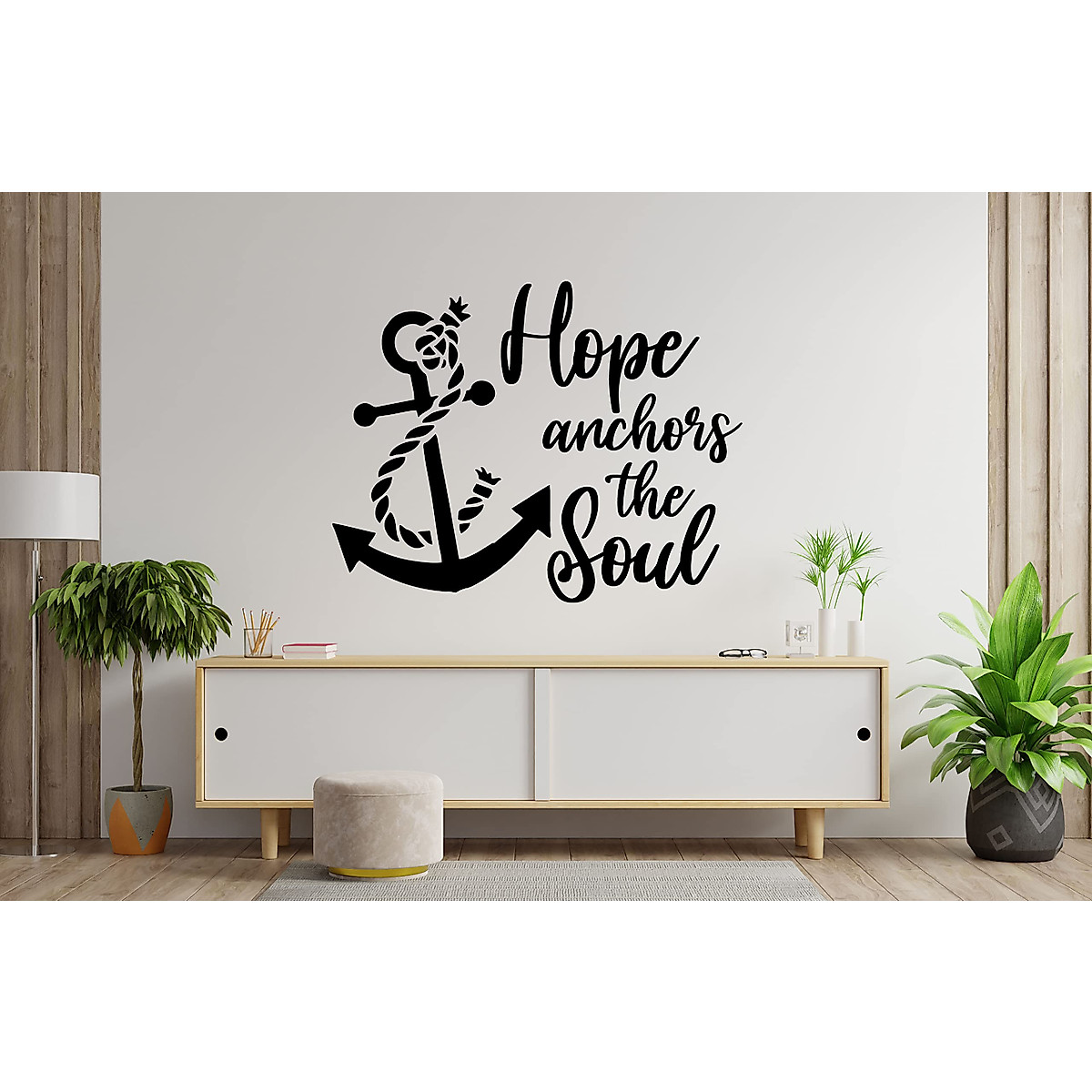 Hope Customized Vinyl Wall Decal - Customized Nautical Inspirational Quote - Hope Anchors The Soul With Anchor Silhouette - Home Decoration for Family Room, Nursery, Bedroom, or Beach House - Removable Sticker
