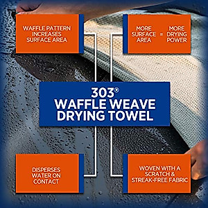 303 Products Waffle Weave Drying Towel - Premium and Ultra Absorbent - Safely Dries Paint Without Scratching - Perfect for Use After Car Wash, 1 Pack (39015)