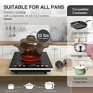 Electric Cooktop 12 Inch,Single Burner Plug in Portable 110V Electric Cooktop, Countertop Ceramic Stove Top with Power Levels and Overheat Protection