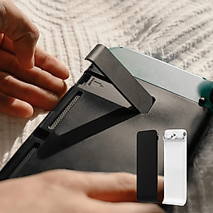 2pcs Back Stand for Nintendo Switch, Replacement Stand for Switch Back Stand Replacement Kickstand Back Shell Holder, with 4pcs Thumb Grips (Black, White)