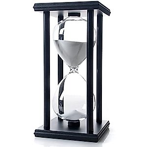 JIEHET Hourglass Sand Timer 45 Minutes, Hour Glasses with Sand Decoration for Kids, Sand Clock Watch for Room Birthday Tea Coffee Table Book Shelf School Game Ornament Wooden (White Sand)