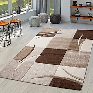Paco Home Area Rug Checkered with Modern Carved Shades in Beige Brown, Size: 5'3" x 7'7"