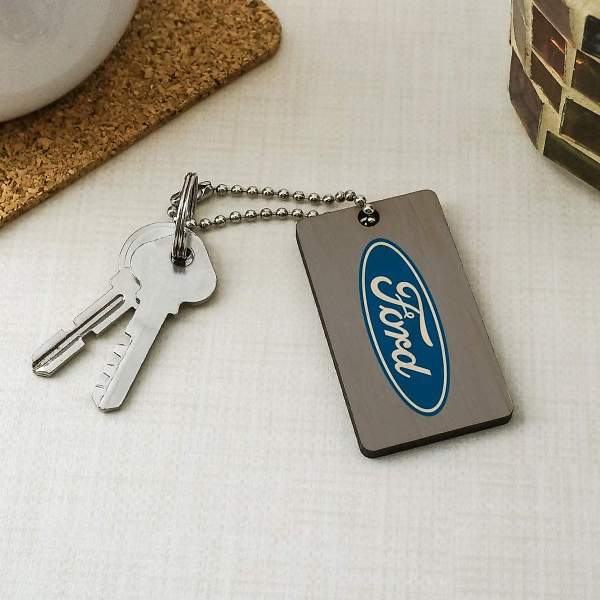 GRAPHICS & MORE Ford Motor Company Blue Oval Logo Wood Wooden Rectangle Keychain Key Ring