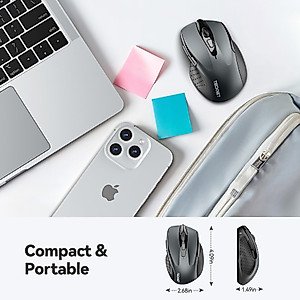 TECKNET Wireless Mouse, 2.4G Ergonomic Optical Mouse with USB Nano Receiver for Laptop, PC, Computer, Chromebook, Notebook, 6 Buttons, 24 Months Battery Life, 2600 DPI, 5 Adjustment Levels