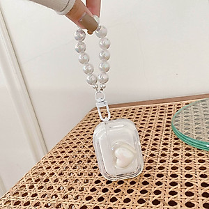 Ownest Compatible with AirPods Case, Clear Cute 3D Colorful Love Heart Soft TPU Shockproof Cover Case Glitter with Pearl Keychain for Women Girls for Airpods 1&2-White